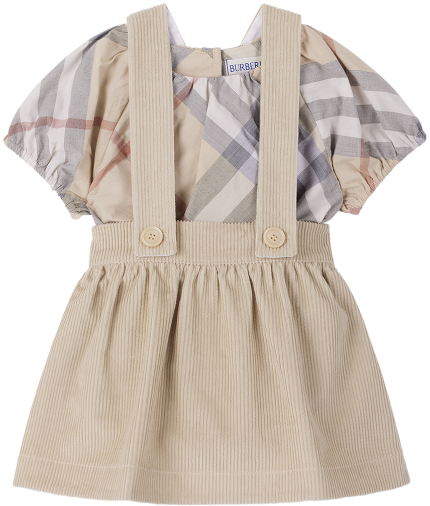 Baby Beige Check Bodysuit Set by Burberry | SSENSE