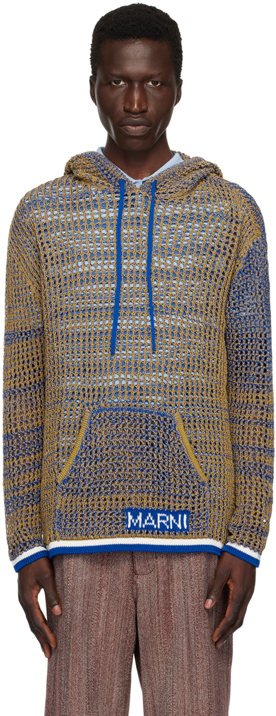 Blue & Yellow Net Hoodie by Marni on Sale