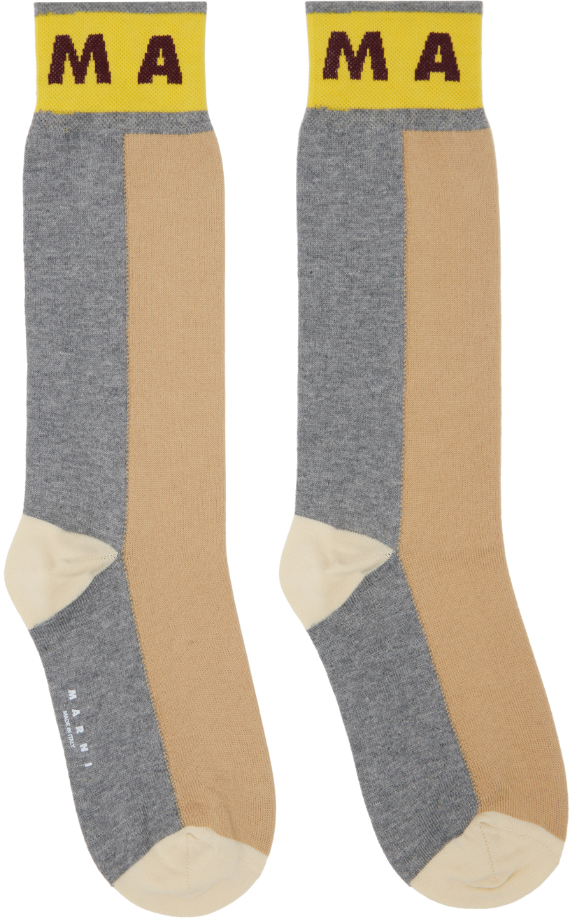 Marni: Brown & Gray Colour-Block Cotton Socks | SSENSE