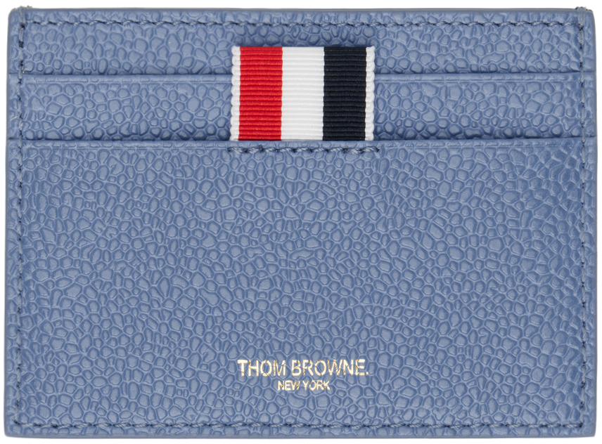Thom Browne: Blue Pebble Grain Rose 4-Bar Single Card Holder | SSENSE
