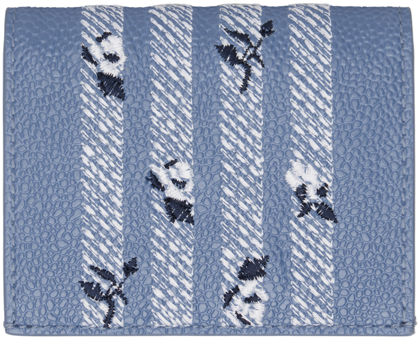 Blue Pebble Grain Rose 4-Bar Double Card Holder by Thom Browne on Sale