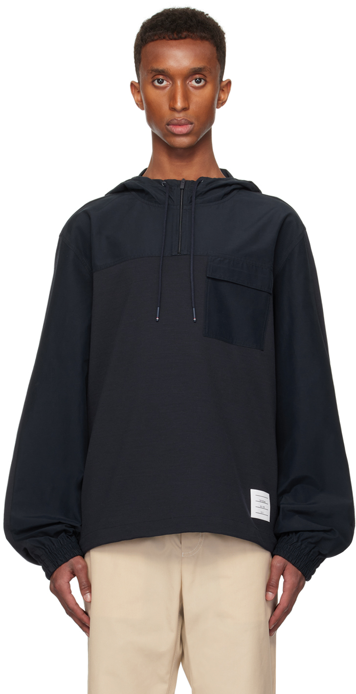Thom Browne: Navy Half Zip Combo Hoodie | SSENSE