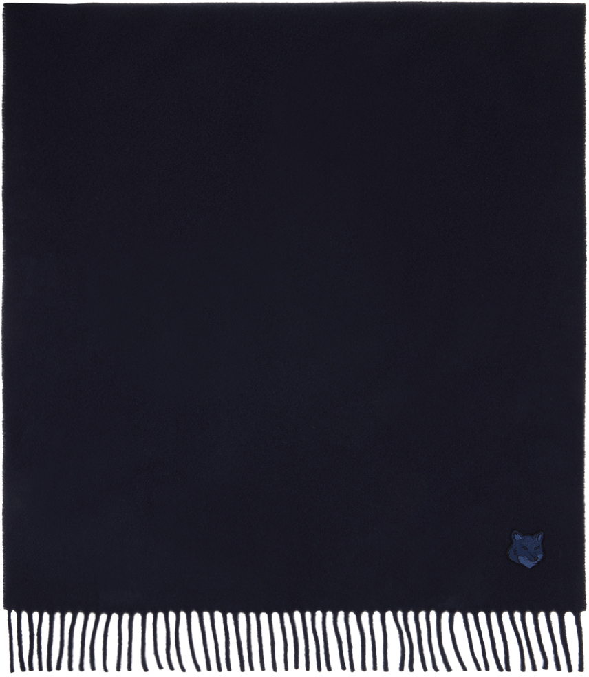 Navy Bold Fox Head Patch Scarf by Maison Kitsuné on Sale