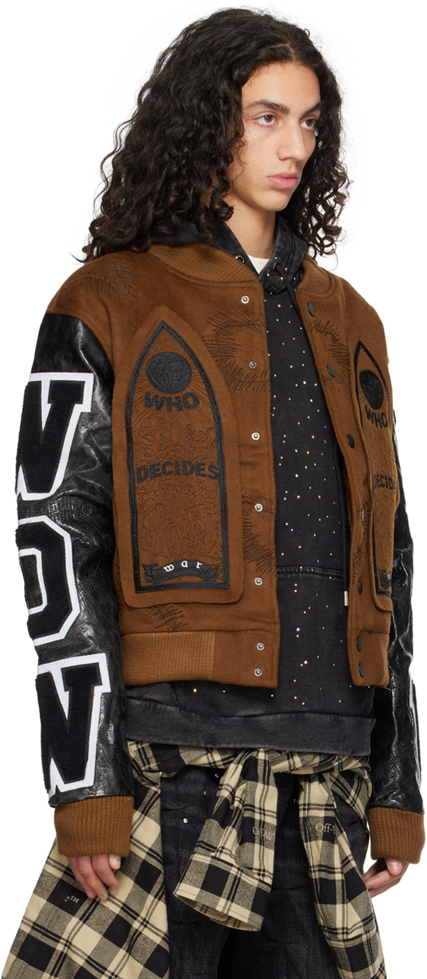 Who Decides War SSENSE Exclusive Brown Namesake Varsity Bomber Jacket ...