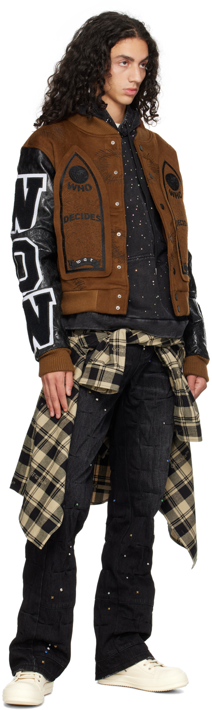 Who Decides War SSENSE Exclusive Brown Namesake Varsity Bomber Jacket ...