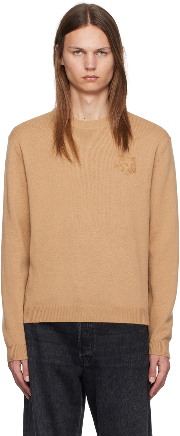 Maison Kitsuné: Beige Bold Fox Head Embroidered Sweater | SSENSE