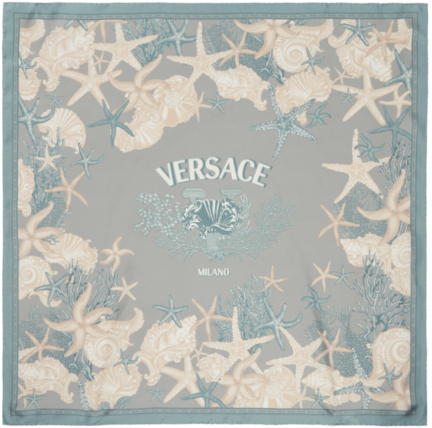 Versace: Gray & Beige Barocco Sea Silk Scarf | SSENSE