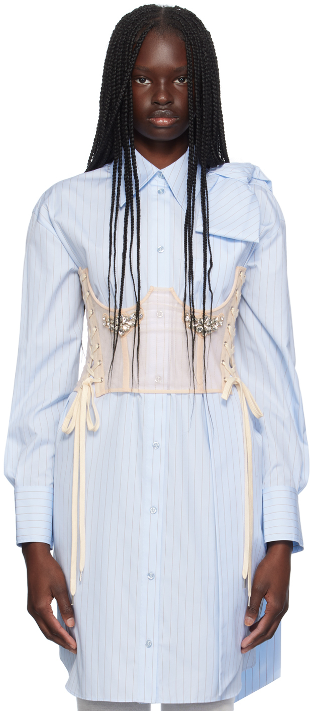 Simone Rocha: Beige Embellished Short Lace Up Corset | SSENSE