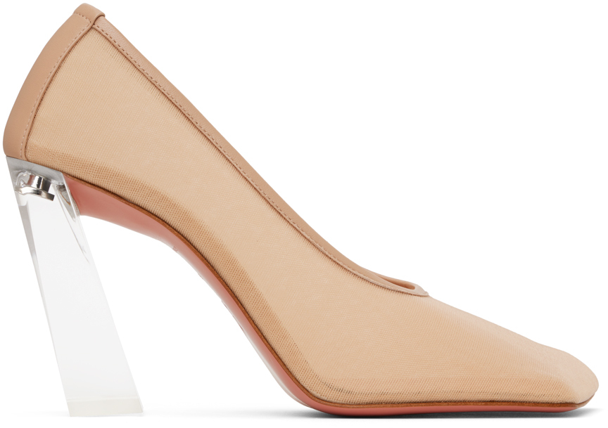 Amina Muaddi: Escarpins brun clair à talon en PVC transparent | SSENSE ...