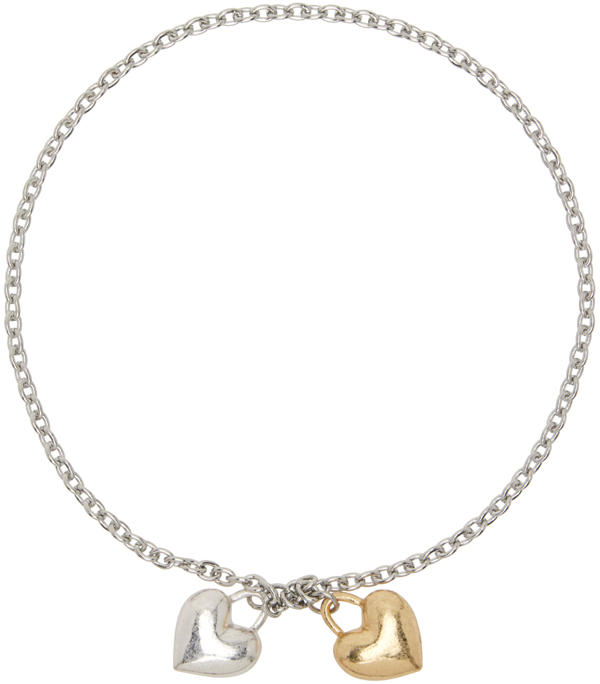 Silver & Gold Entangled Hearts Necklace by Marland Backus on Sale