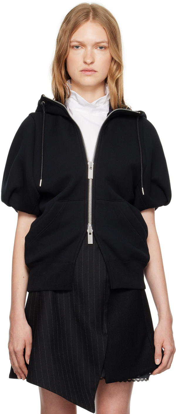 sacai: Black Puff Sleeve Hoodie | SSENSE