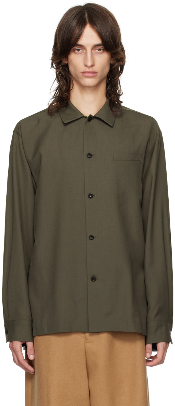 sacai: Khaki Pleated Shirt | SSENSE