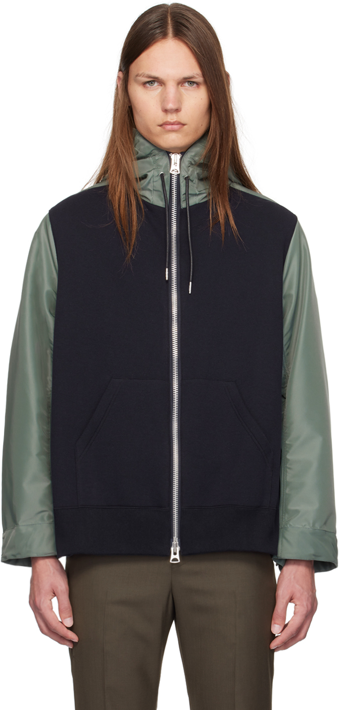 sacai: Navy & Khaki Paneled Hoodie | SSENSE