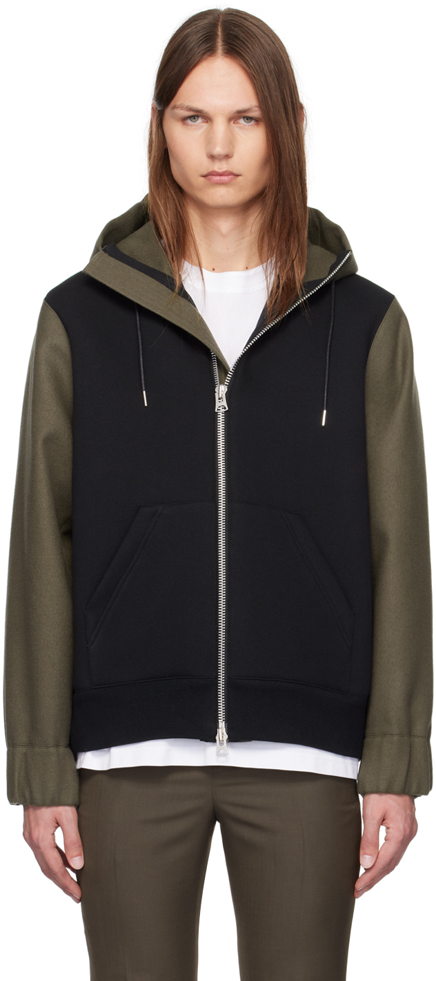 sacai: Black & Khaki Paneled Hoodie | SSENSE
