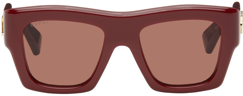 Burgundy Square Sunglasses by Gucci on Sale