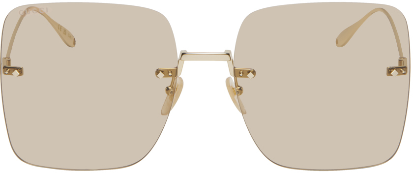 Gold Oversized Square Rimless Sunglasses by Gucci on Sale