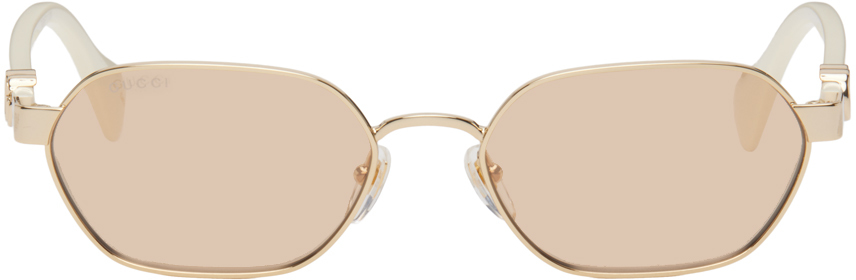 Gucci: Gold & White Round Sunglasses | SSENSE UK