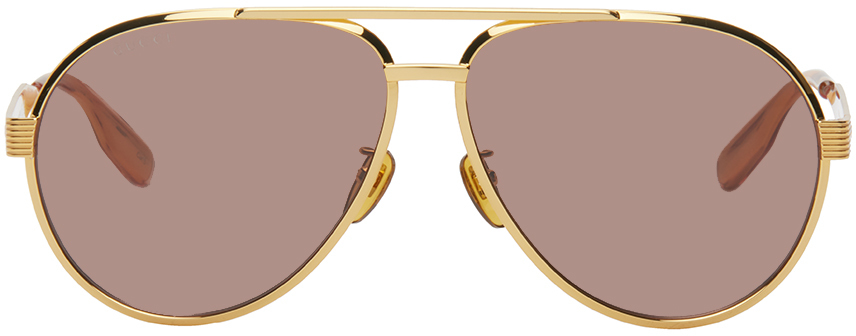 Gucci: Gold Aviator Sunglasses | SSENSE