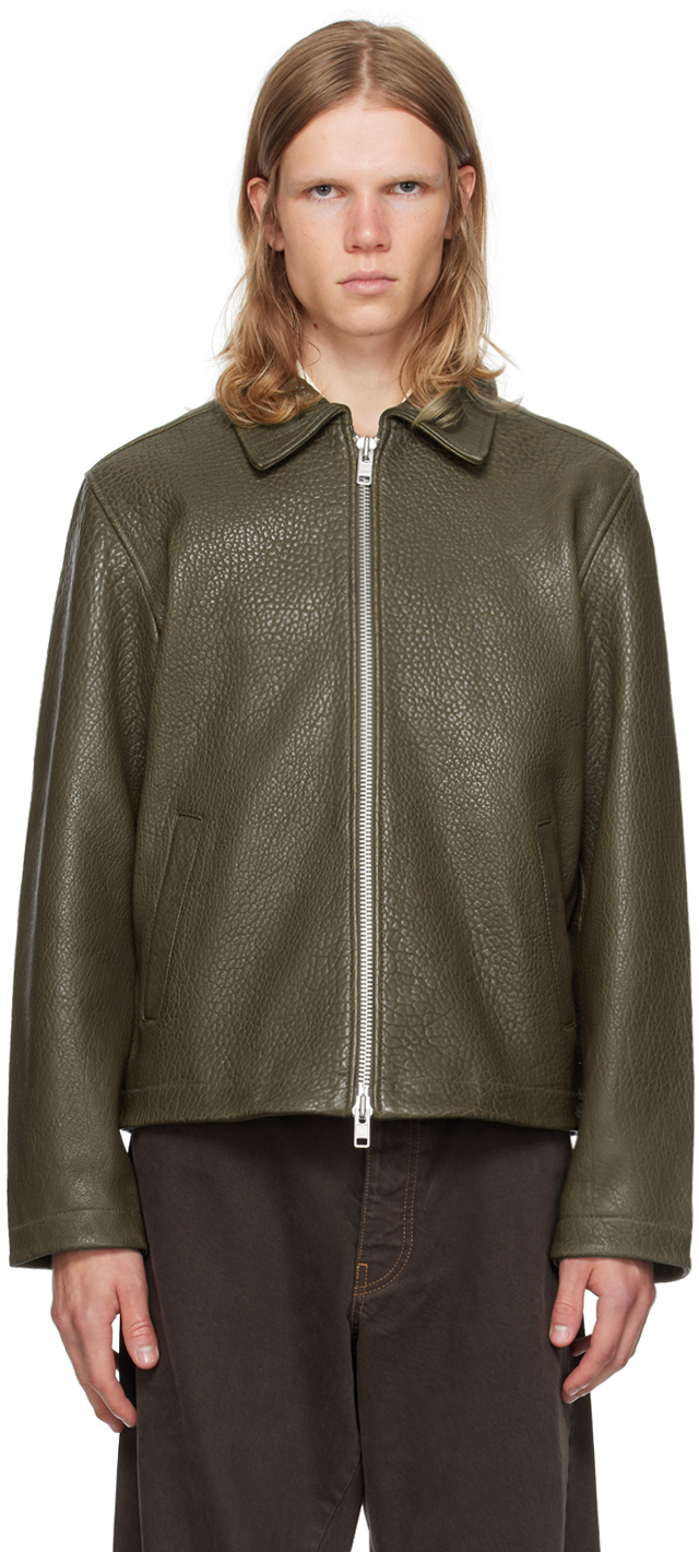 Sunflower: Green Short Leather Jacket | SSENSE