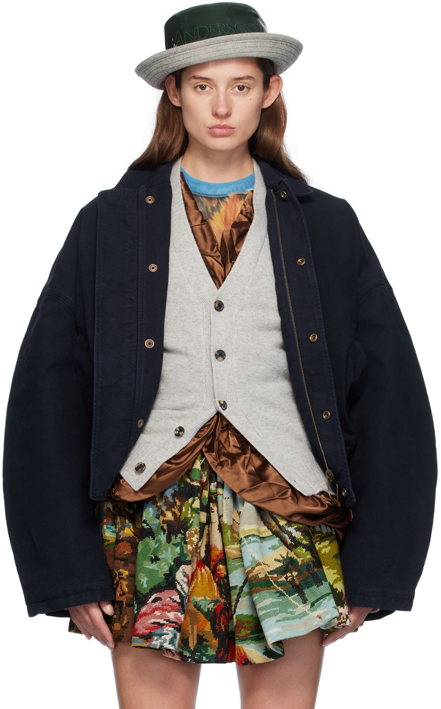 JW Anderson: Navy Cotton Jacket | SSENSE