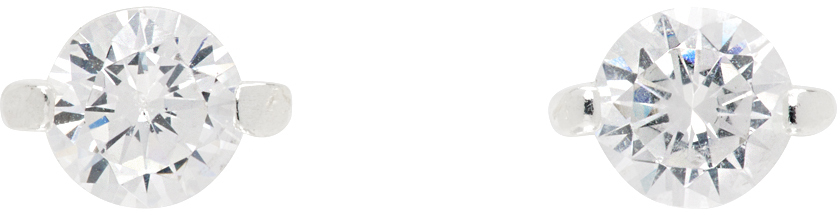 Silver & White Small Round Earrings by Hatton Labs on Sale