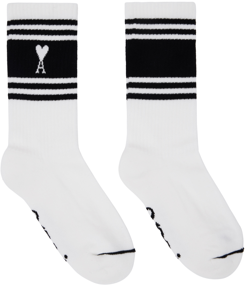 AMI Paris: White & Black Ami de Cœur Striped Socks | SSENSE UK