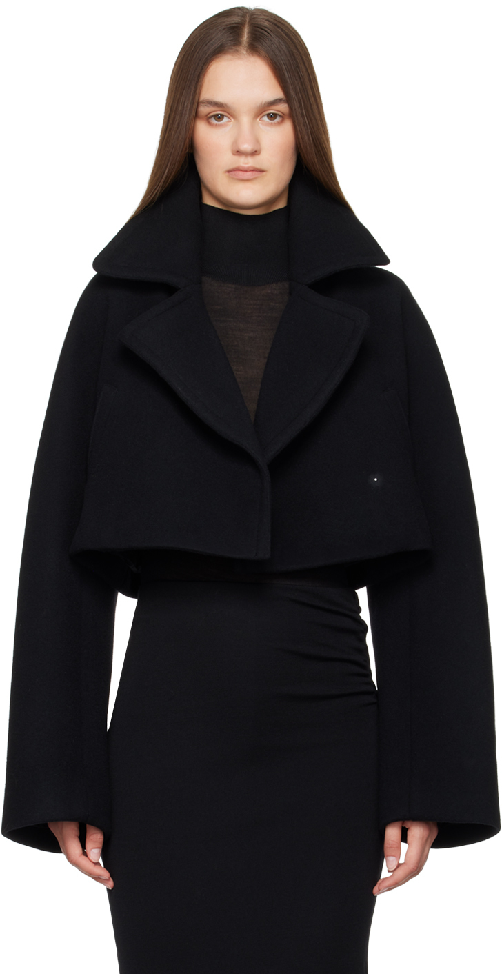 ALAÏA: Black Cropped Caban Jacket | SSENSE
