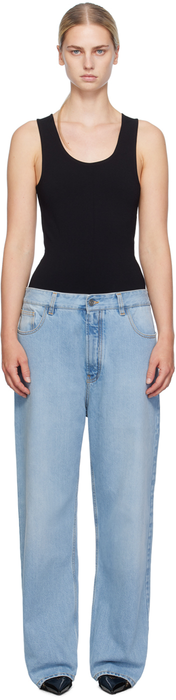 ALAÏA: Black & Blue Tank Body Denim Jumpsuit | SSENSE