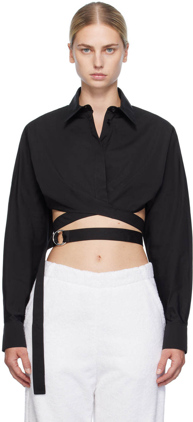 ALAÏA: Black Cross Over Shirt | SSENSE