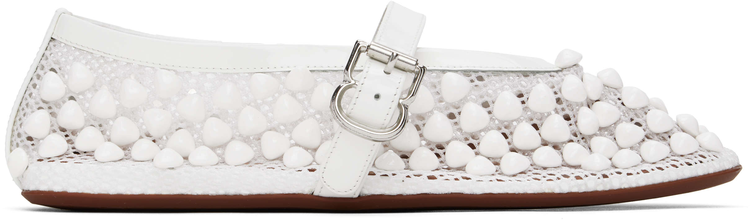 ALAÏA: White Studs Fishnet Ballerina Flats | SSENSE