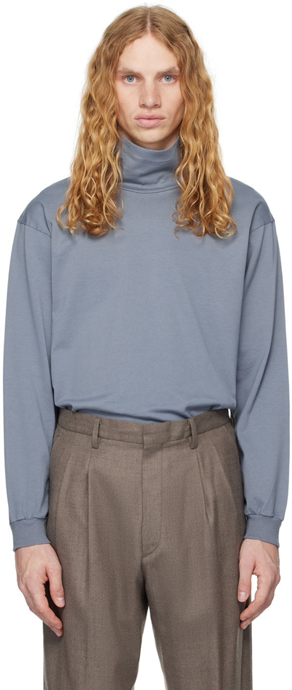 AURALEE: Blue Luster Plaiting Turtleneck | SSENSE