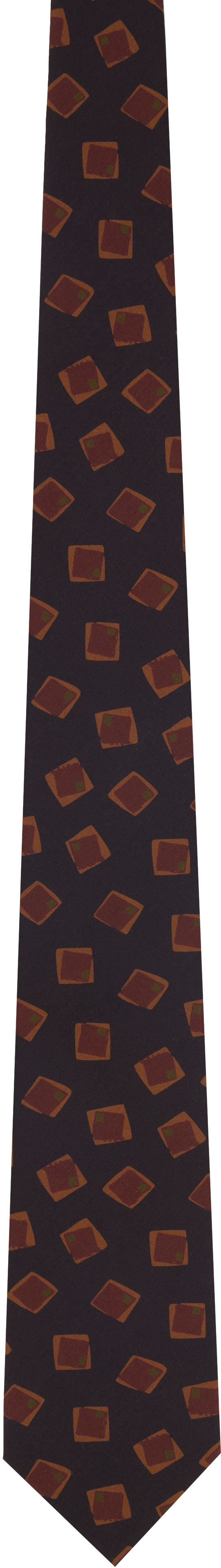 Drake's: Navy Jumbled Tile Print Silk Self Tipped Tie | SSENSE