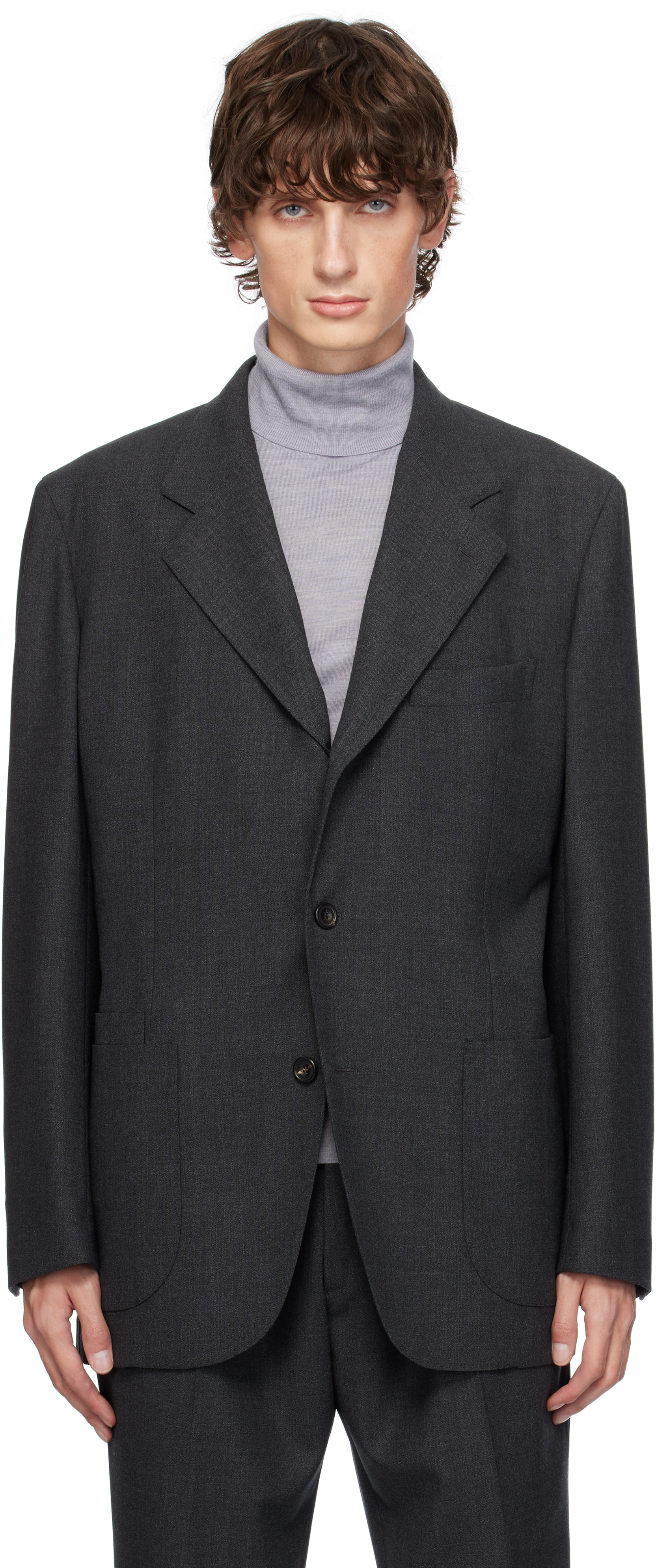 Drake's: Gray Tropical Wool Tailored Blazer | SSENSE UK
