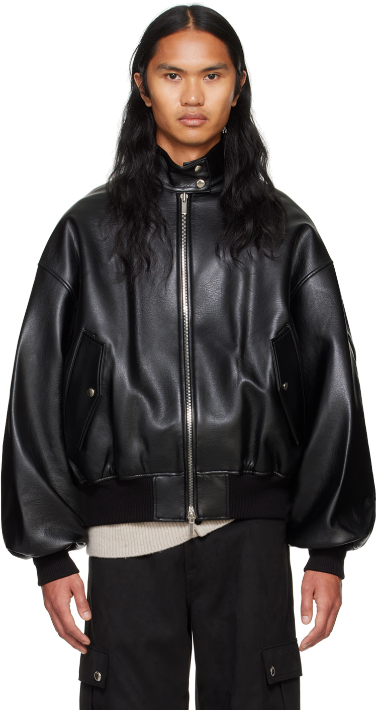 System: Black Herrington Faux-Leather Jacket | SSENSE