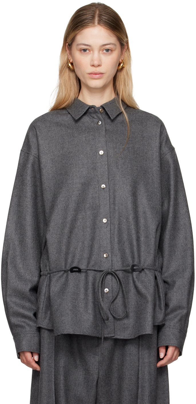 Gray Wool Drawstring Shirt by LE17SEPTEMBRE on Sale