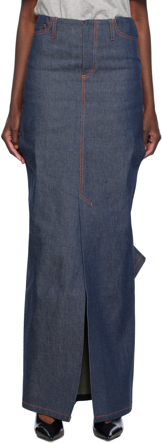Meryll Rogge Navy Vented Denim Maxi Skirt Ssense