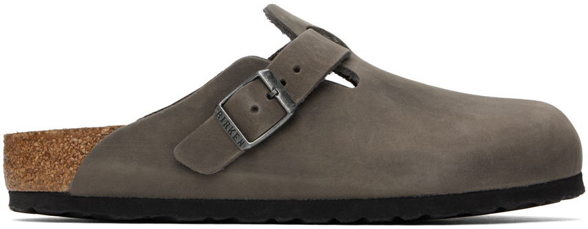 Birkenstock: Gray Regular Boston Soft Footbed Loafers | SSENSE