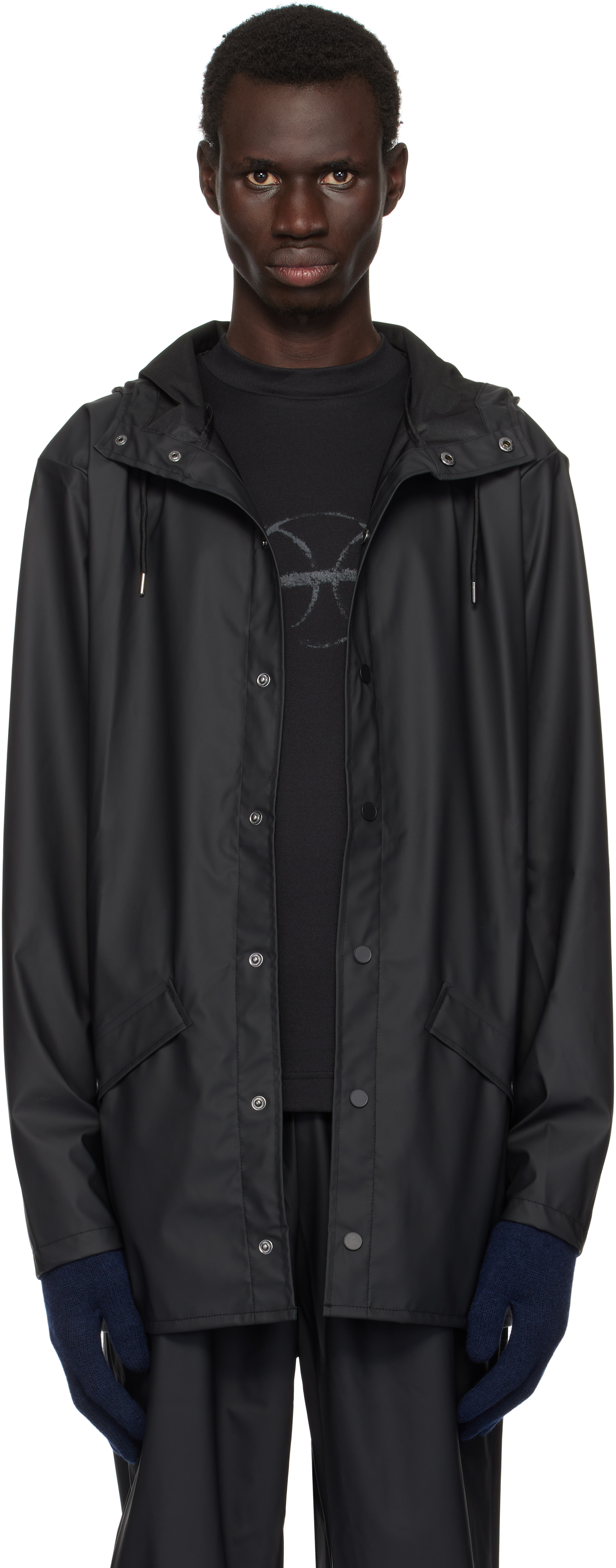 Black Breathable Rain Jacket by RAINS on Sale