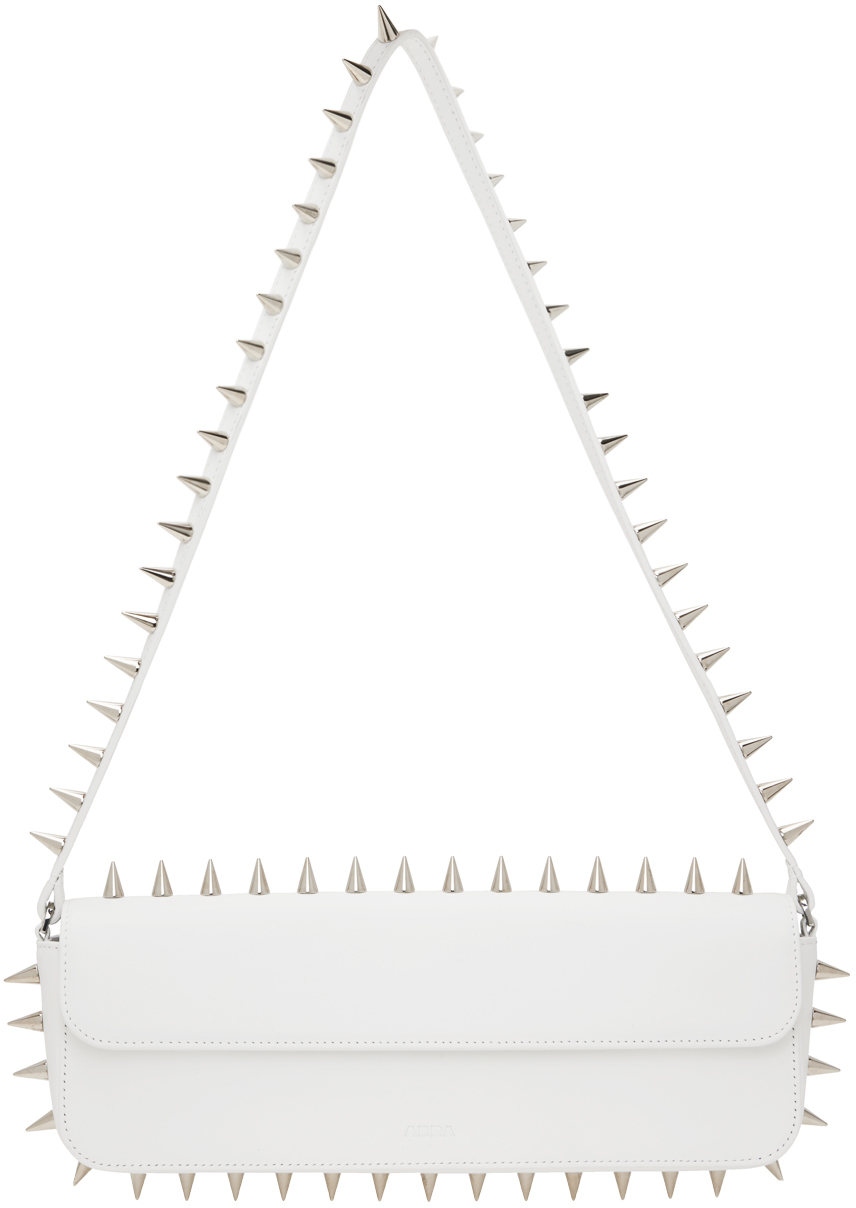 White Spike Baguette Bag by ABRA on Sale