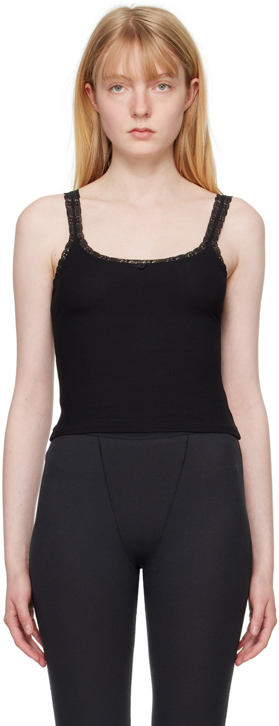 SKIMS: Black Soft Lounge Lace Tank Top | SSENSE Canada
