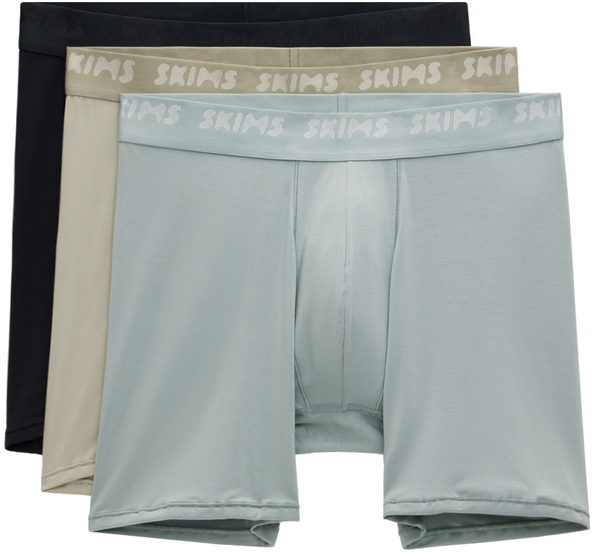 SKIMS: Three-Pack Multicolor SKIMS Stretch 5" Boxer Briefs | SSENSE