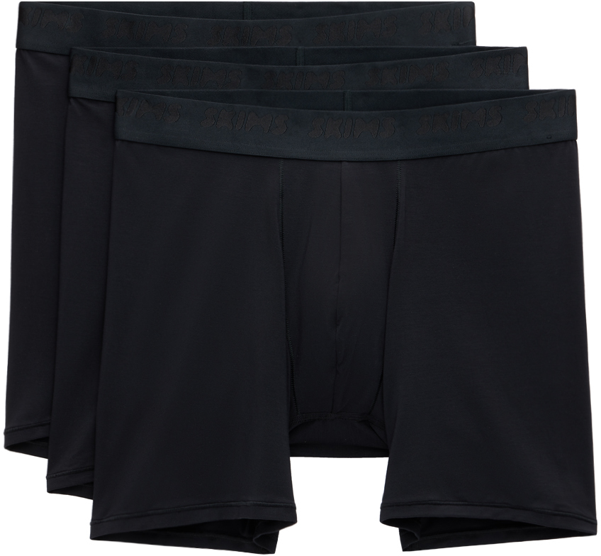 SKIMS: Three-Pack Black SKIMS Stretch 5" Boxer Briefs | SSENSE Canada