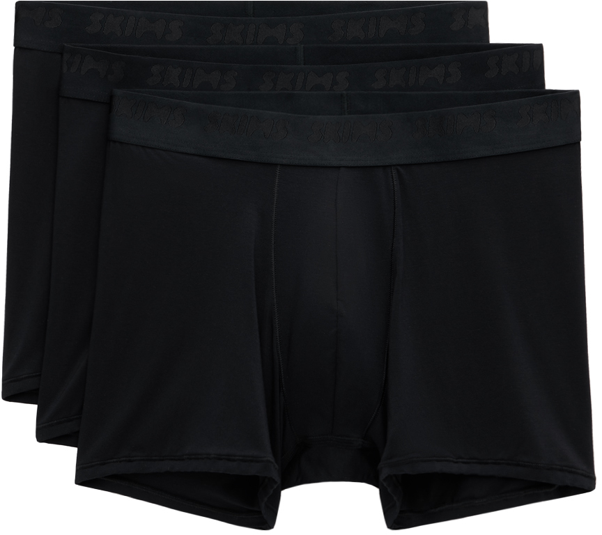 SKIMS: Three-Pack Black SKIMS Stretch 3" Boxer Briefs | SSENSE