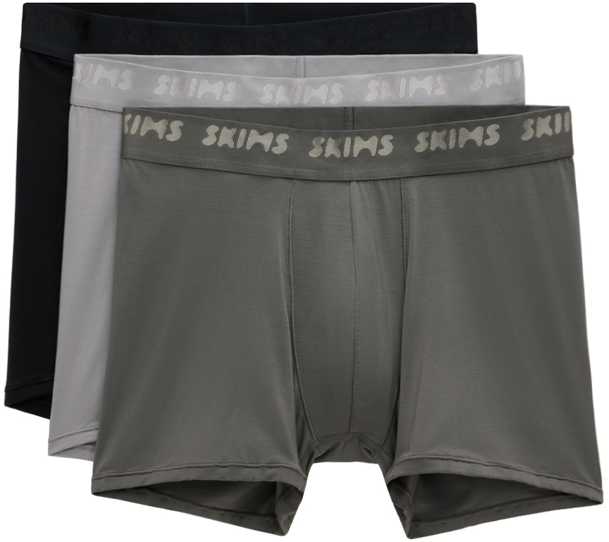 SKIMS: Three-Pack Multicolor SKIMS Stretch 3" Boxer Briefs | SSENSE Canada