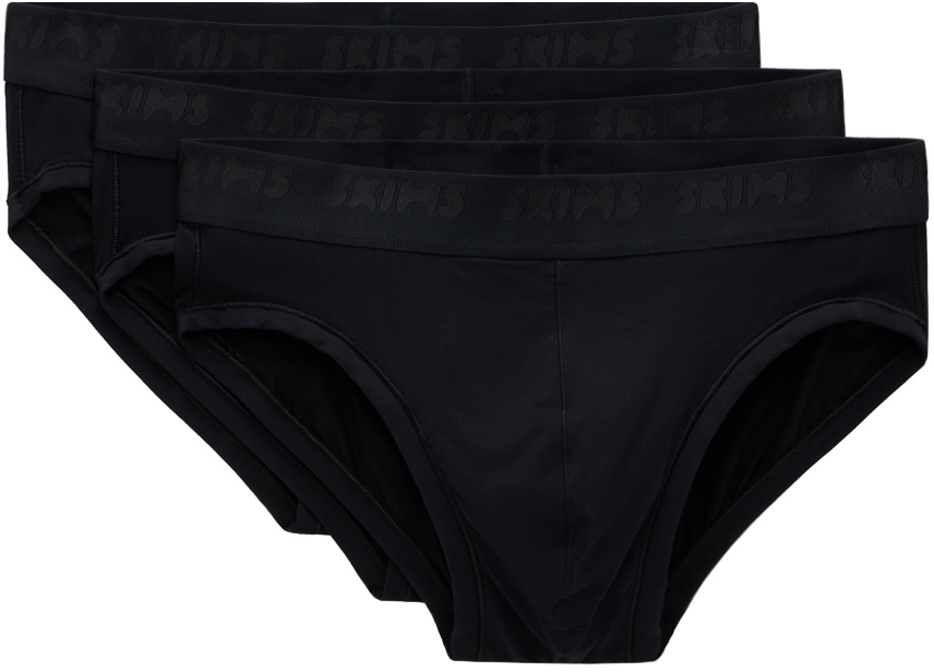SKIMS: Three-Pack Black SKIMS Stretch Briefs | SSENSE