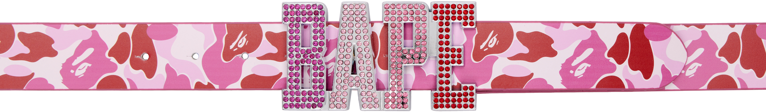 BAPE: Pink ABC Camo 'BAPE' Leather Belt | SSENSE