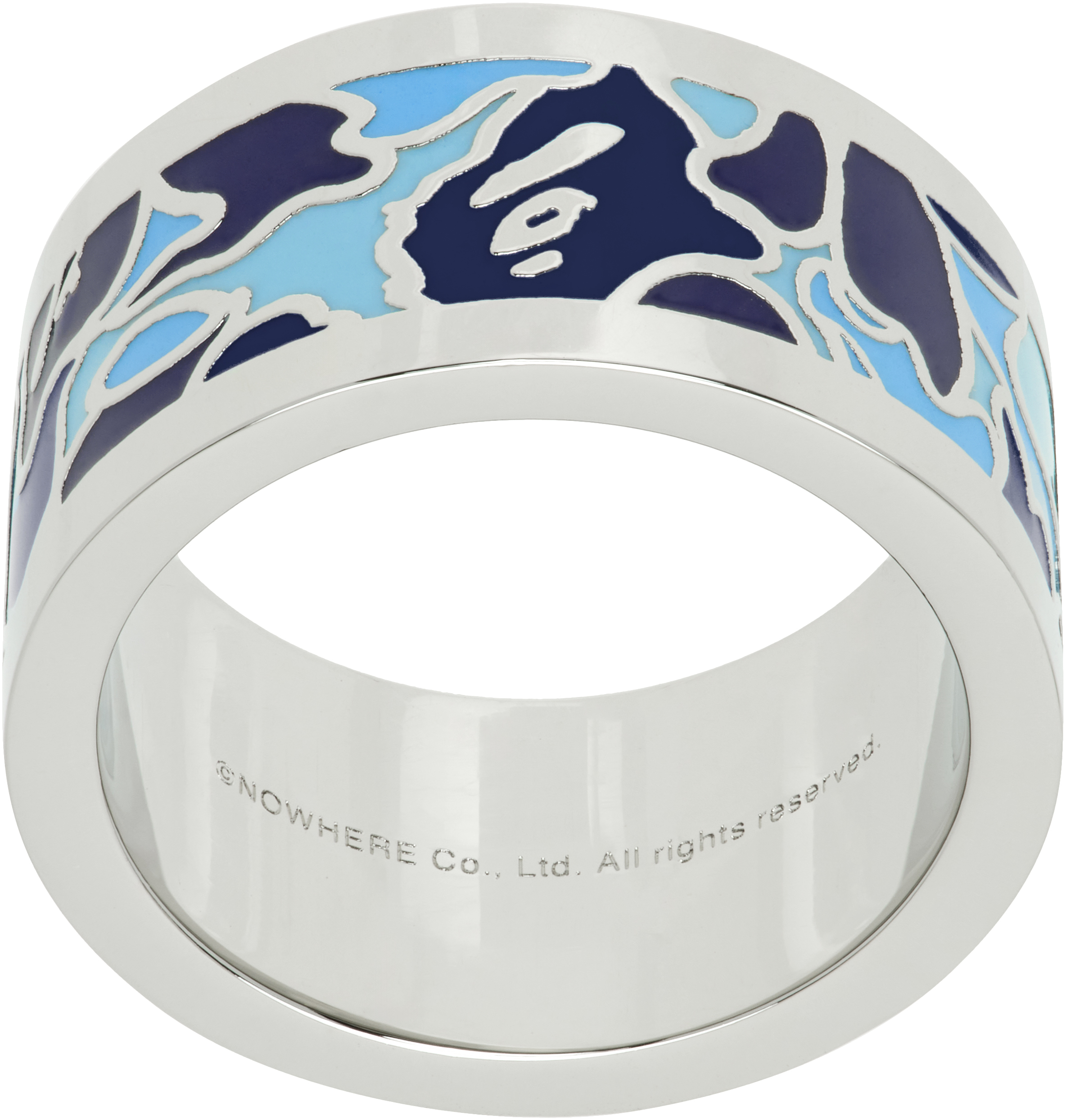 BAPE: Silver & Blue ABC Camo Ring | SSENSE Canada