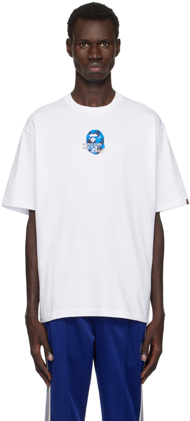 BAPE: White Floral Solid Camo Medium Ape Head T-shirt | SSENSE Canada