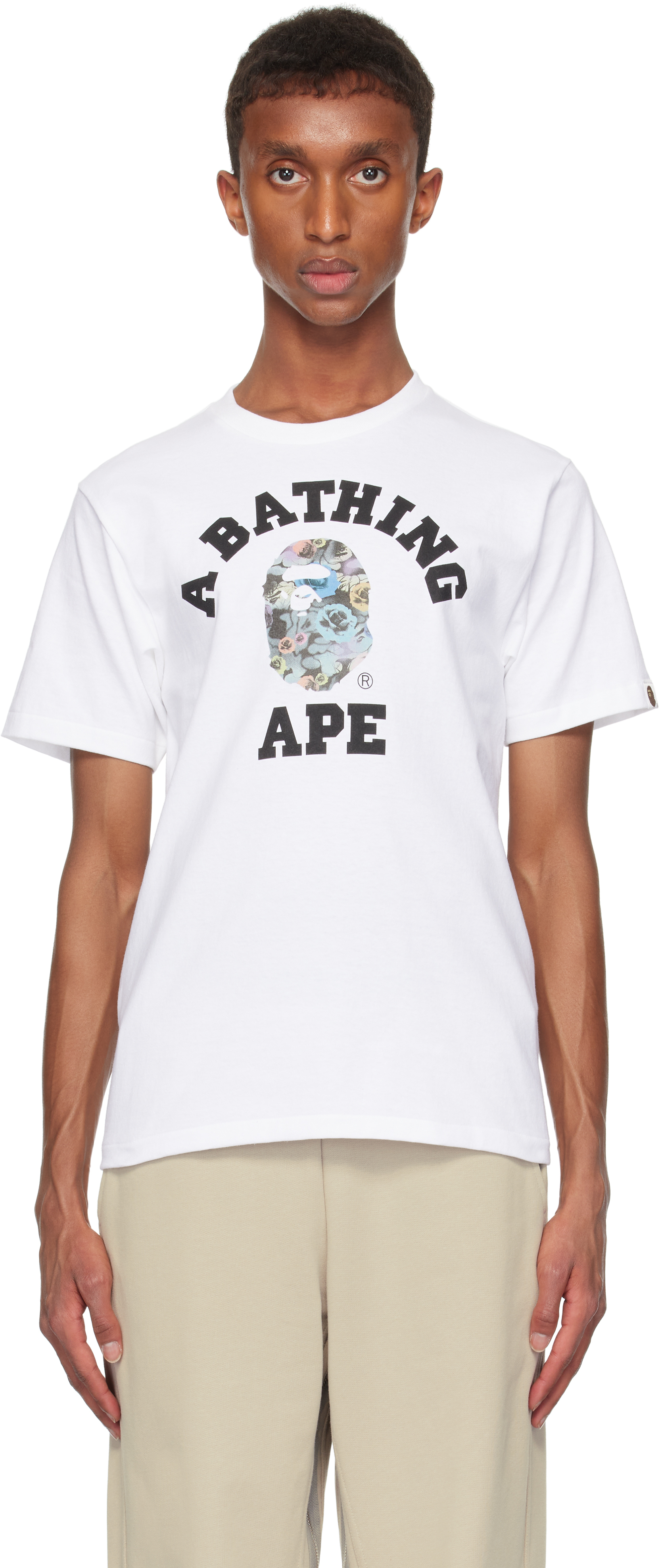 BAPE: White Floral Camo College T-shirt | SSENSE Canada