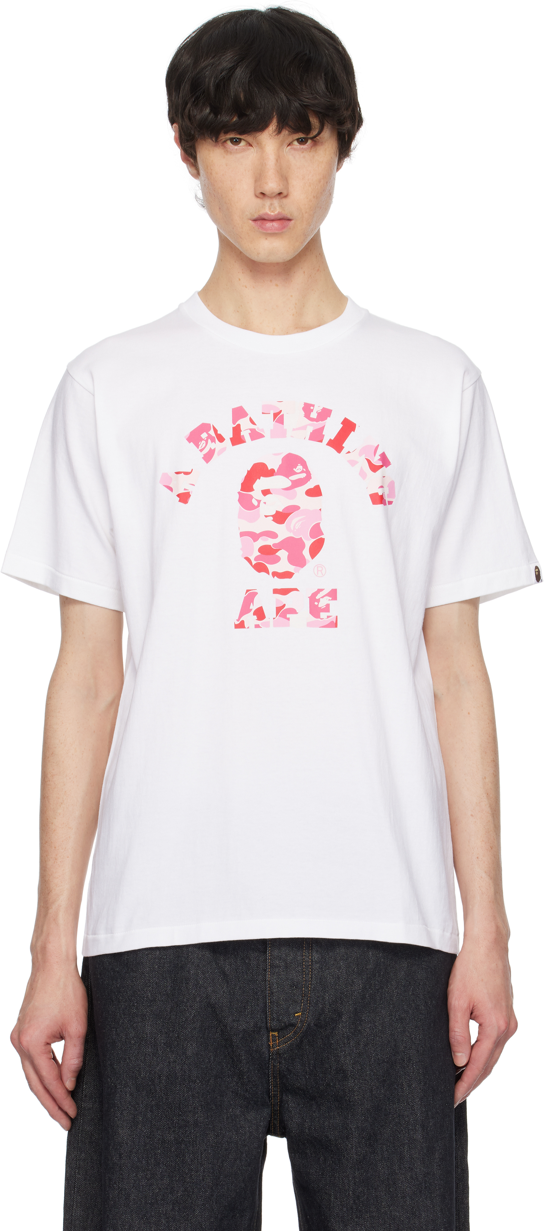 BAPE: White ABC Camo College T-shirt | SSENSE Canada